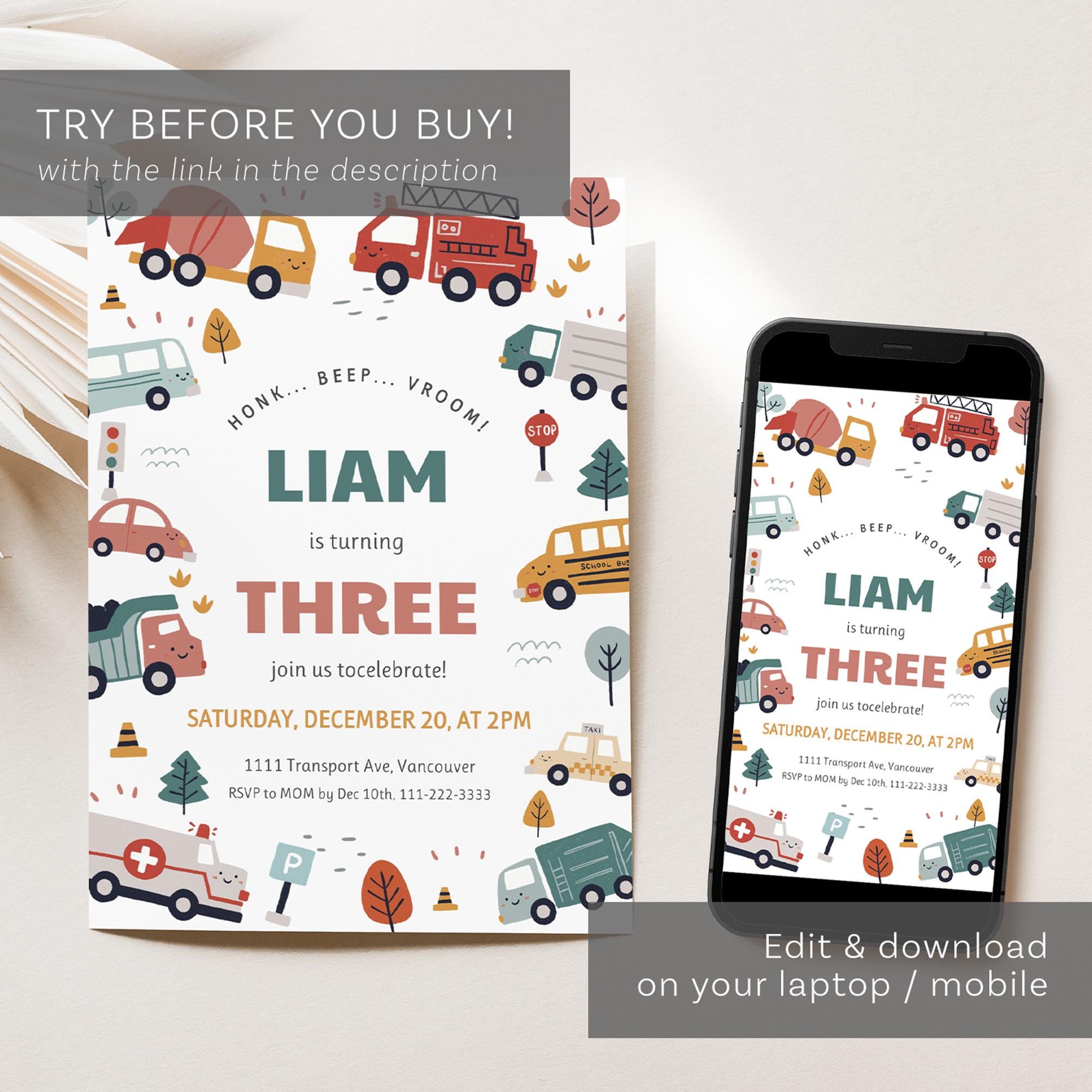 Transportation Theme Party Deco Bundle, Editable Transport Invitation ...