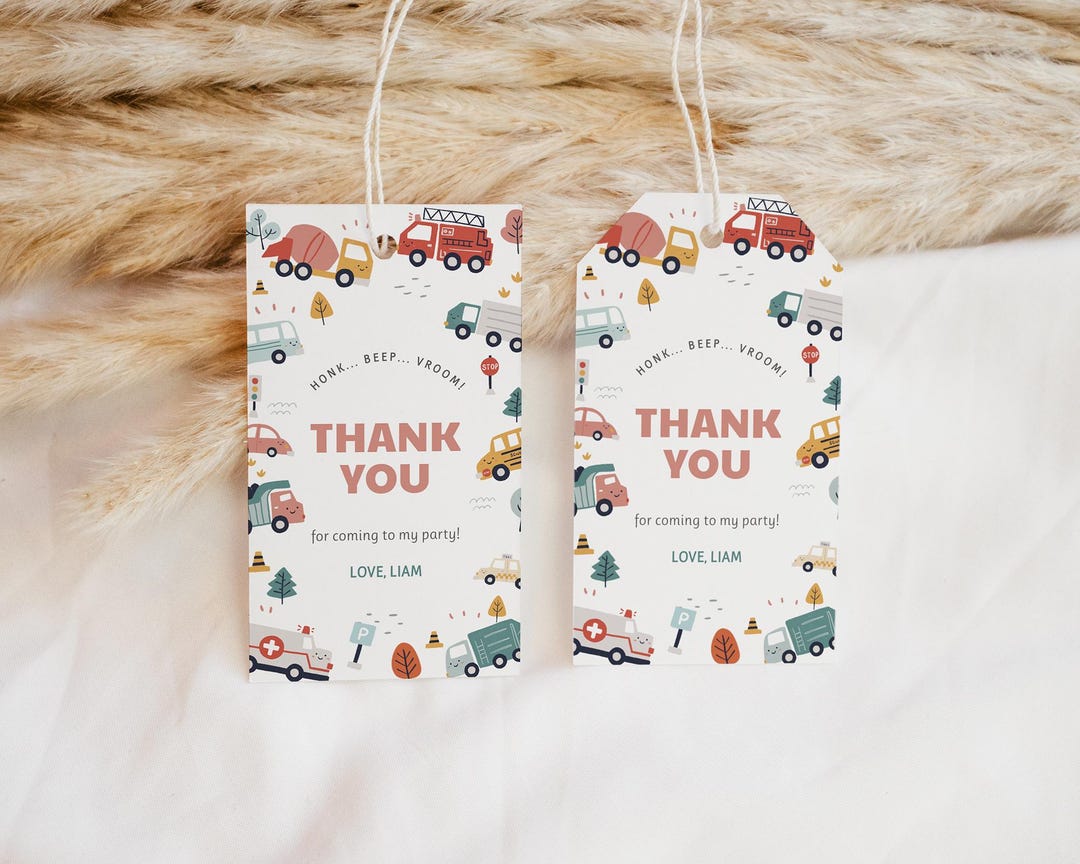 Editable Transportation Birthday Favor Tags, Minimalist Transportation ...