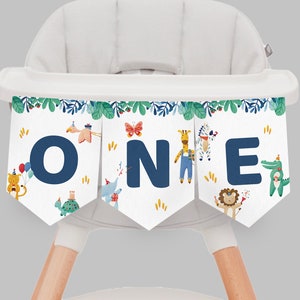 Wild Animal First Birthday Highchair Banner Party One 1st Birthday ...