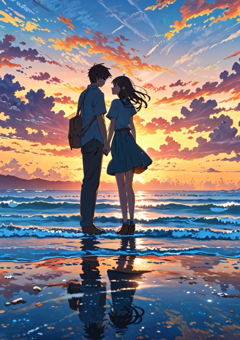 Ocean Sunset Digital Art Print,anime Poster for Wall Decor,a4 to A3 ...