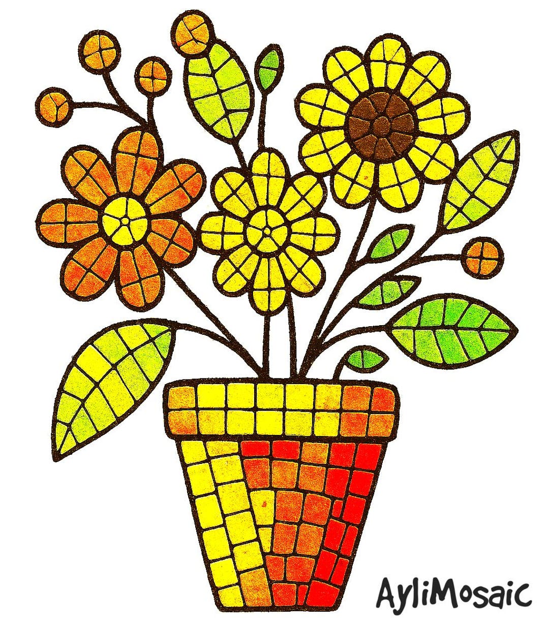 Flower Pot Mosaic Pattern | Printable Template | PDF Tracing Template ...