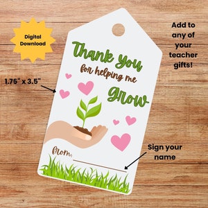 Teacher Gift Tag Thank You for Helping Me Grow - Etsy