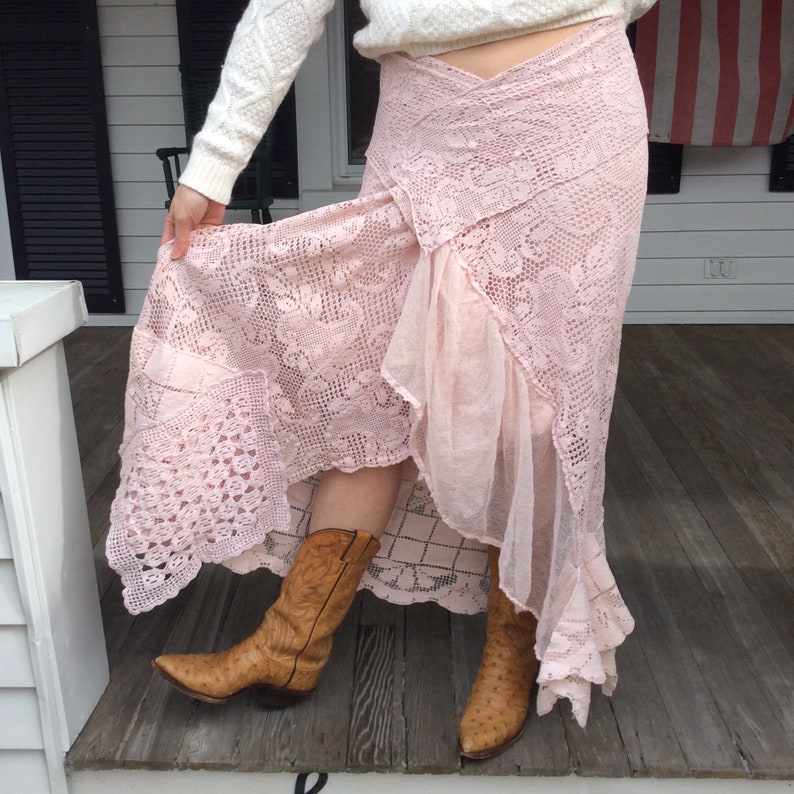 Bohemian Blush Pink Long Lace Skirt by Arlettemichelle - Etsy
