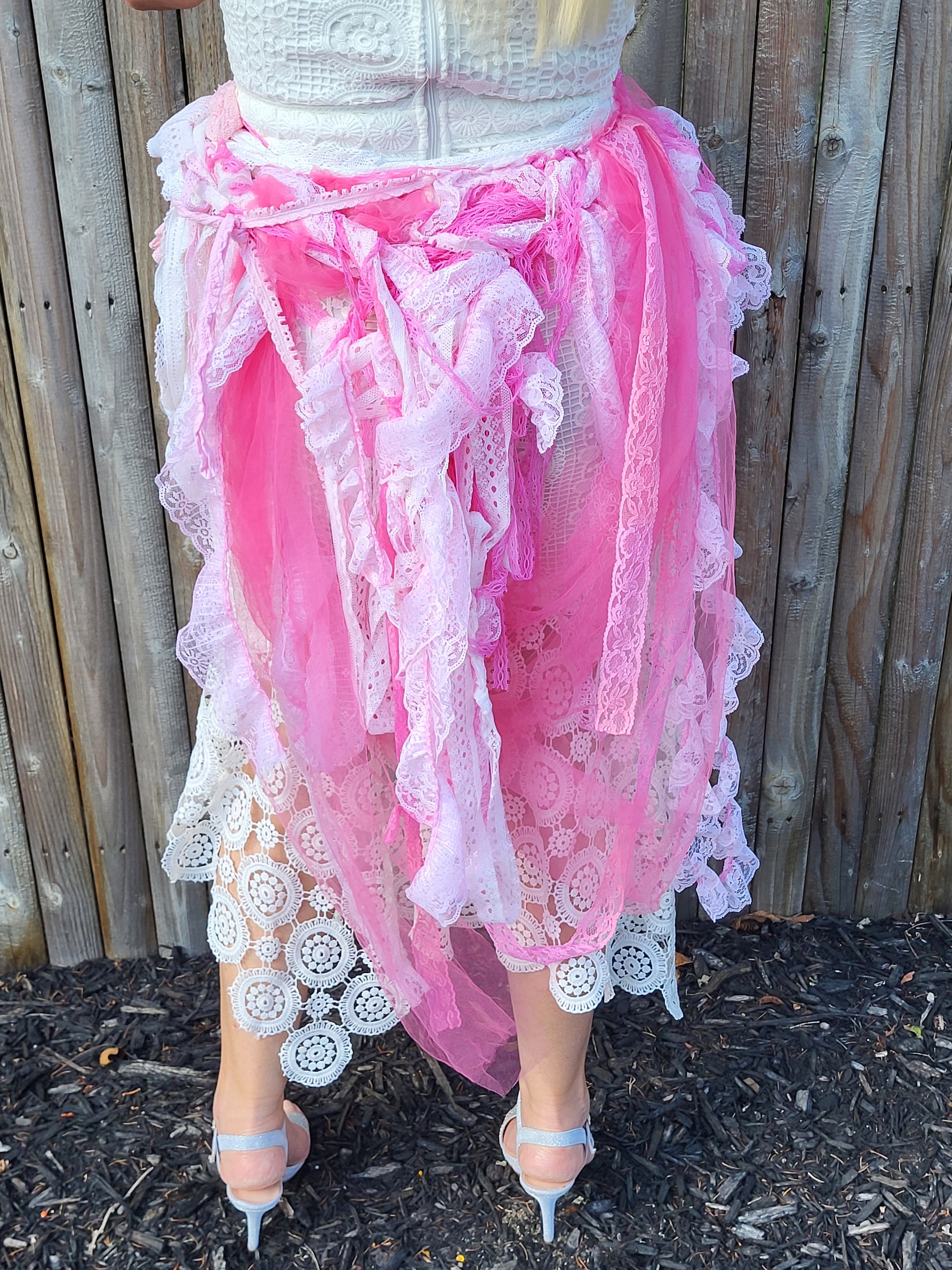 Knotted Hot Pink and White Barbie Lace Bustle - Etsy