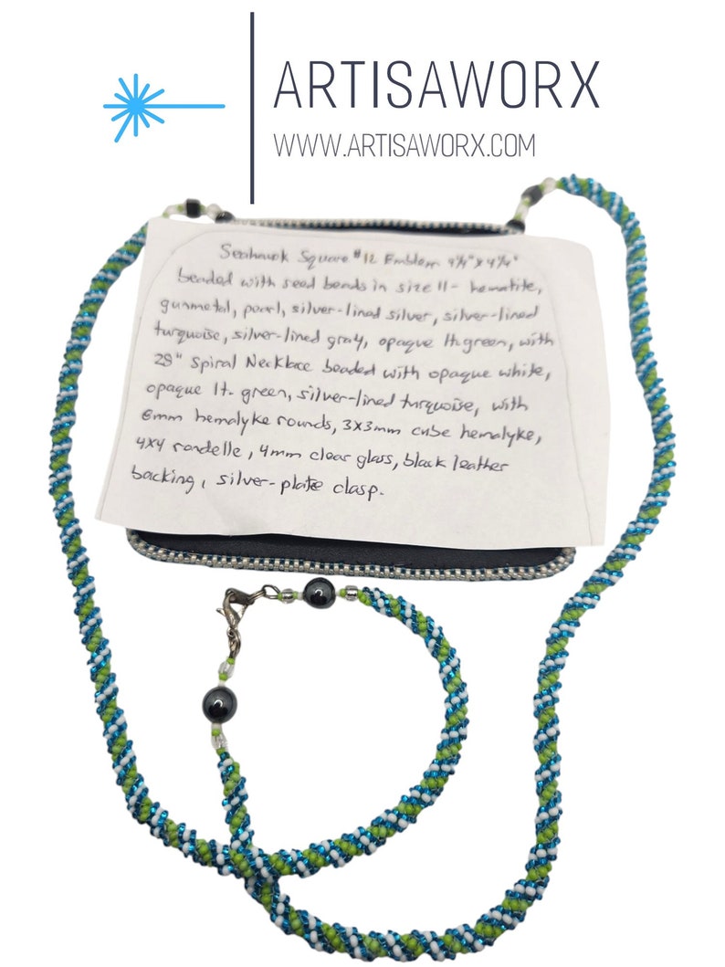 Seattle Seahawks 12's Square Emblem Pendant, Beaded Necklace, Seahawks ...