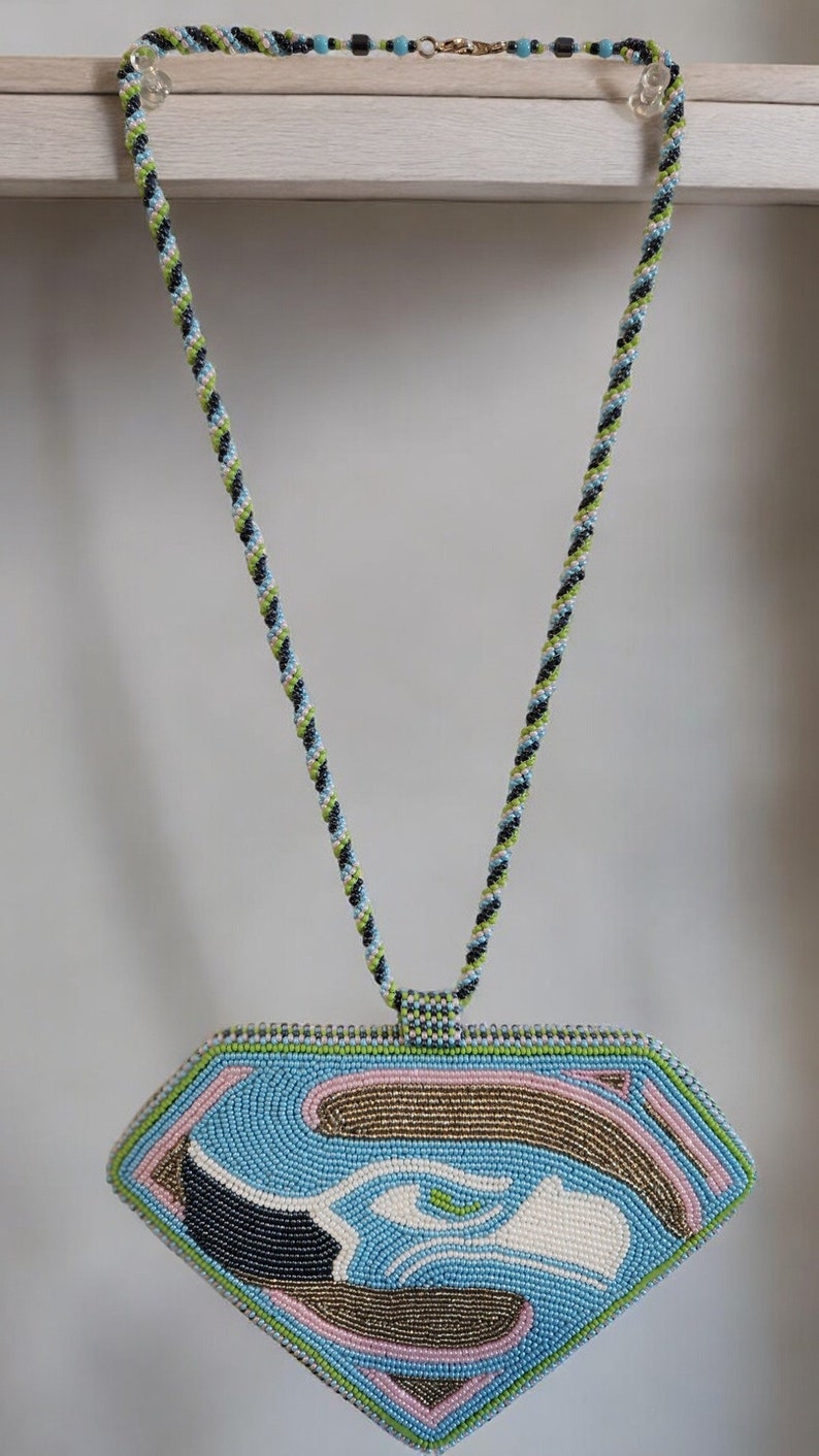 Native American Inspired Seahawk Pendant Necklace, Beaded Jewelry ...