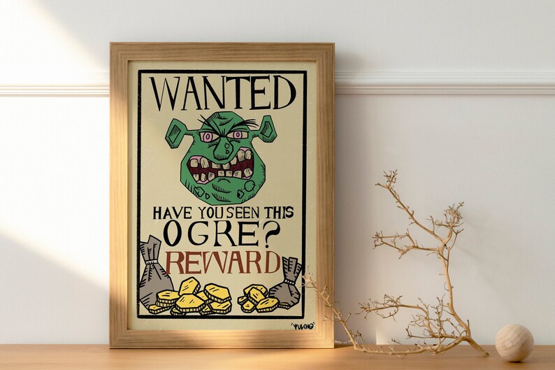 Shrek Poster, Wanted, Animation, Cartoon, Bathroom Wall Decor, Shrek ...