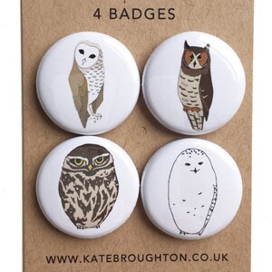 Owl illustration badges set of four | Etsy