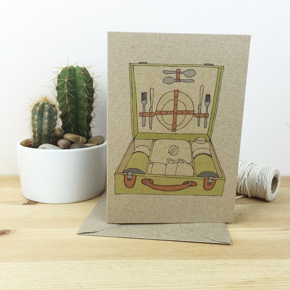 Picnic set card vintage picnic set retro picnic card | Etsy