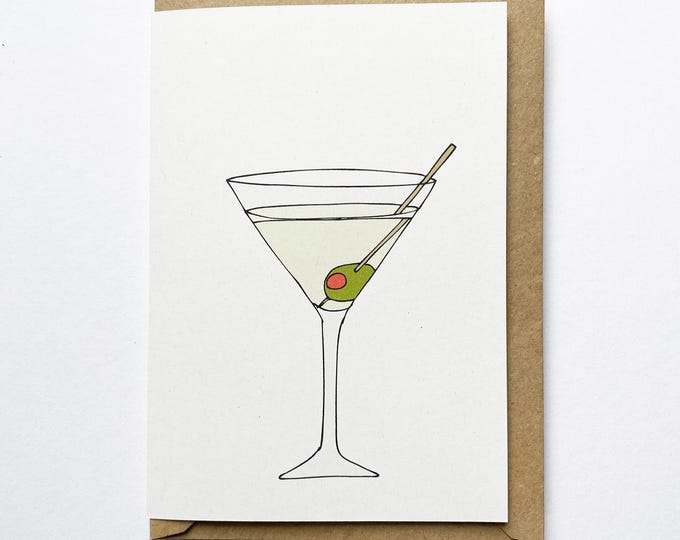 Martini Cocktail Recipe Card - Illustrated Cocktail Card - Full Recipe ...