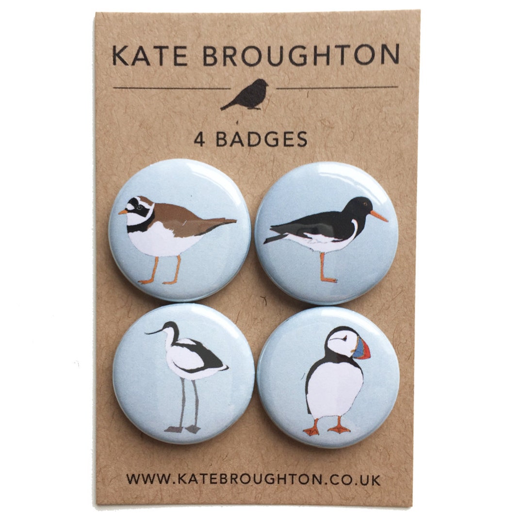 Coastal Bird Badges / Pins / Bird Pinback Buttons (set of Four ...