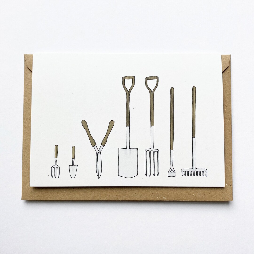 Garden Tools Card Illustrated Card for Gardener Recycled / Eco Friendly ...