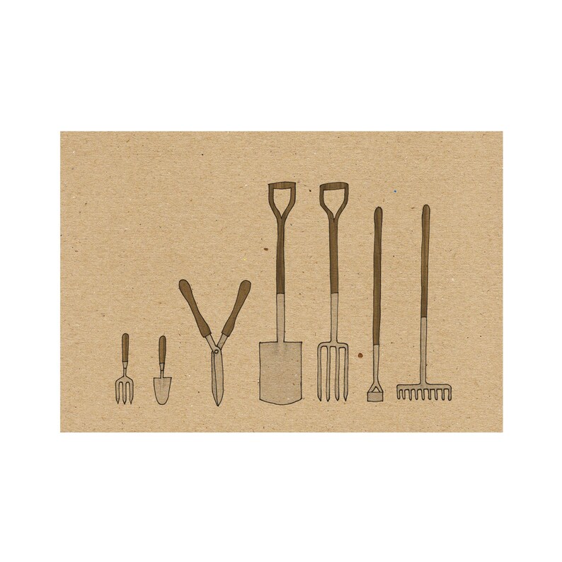 Garden tools card illustrated card for gardener recycled / | Etsy