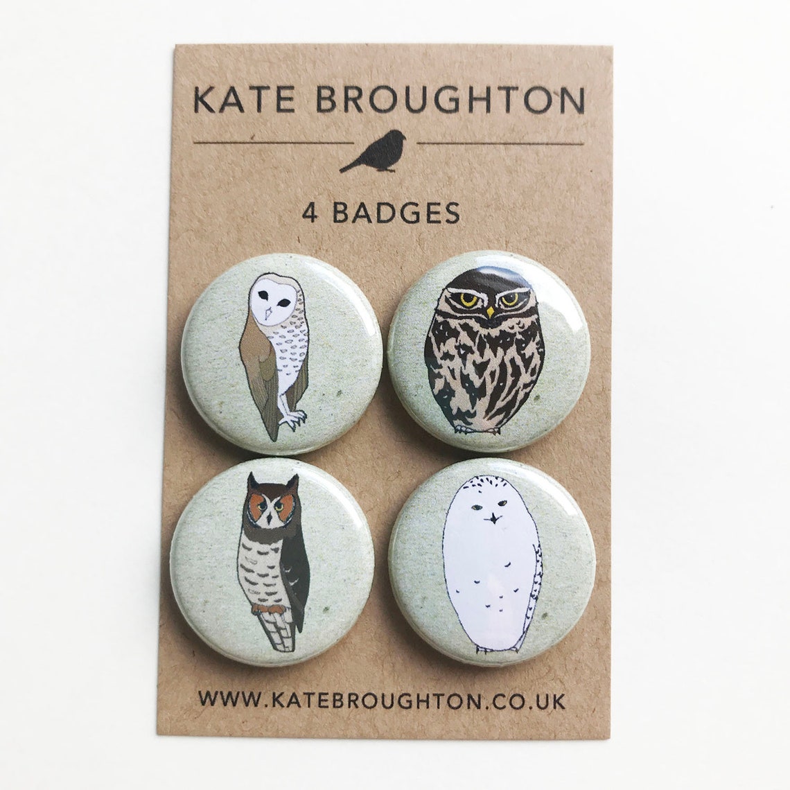 Owl Illustration Badges set of Four | Etsy UK