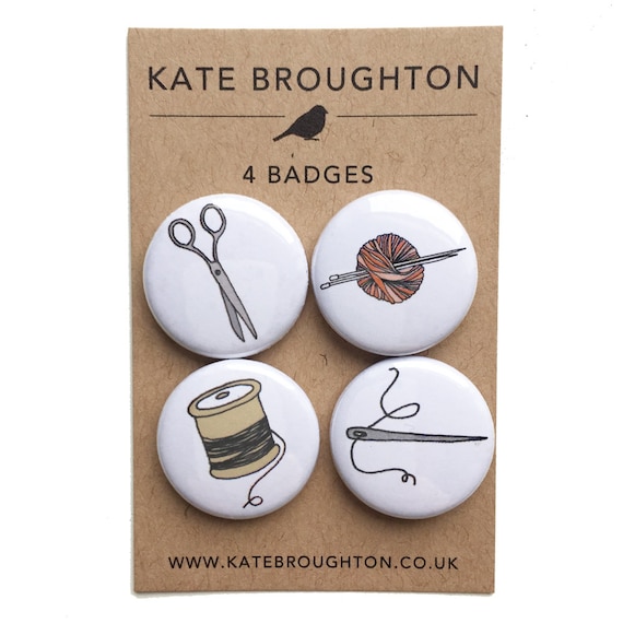 Craft illustrated badges set of four | Etsy