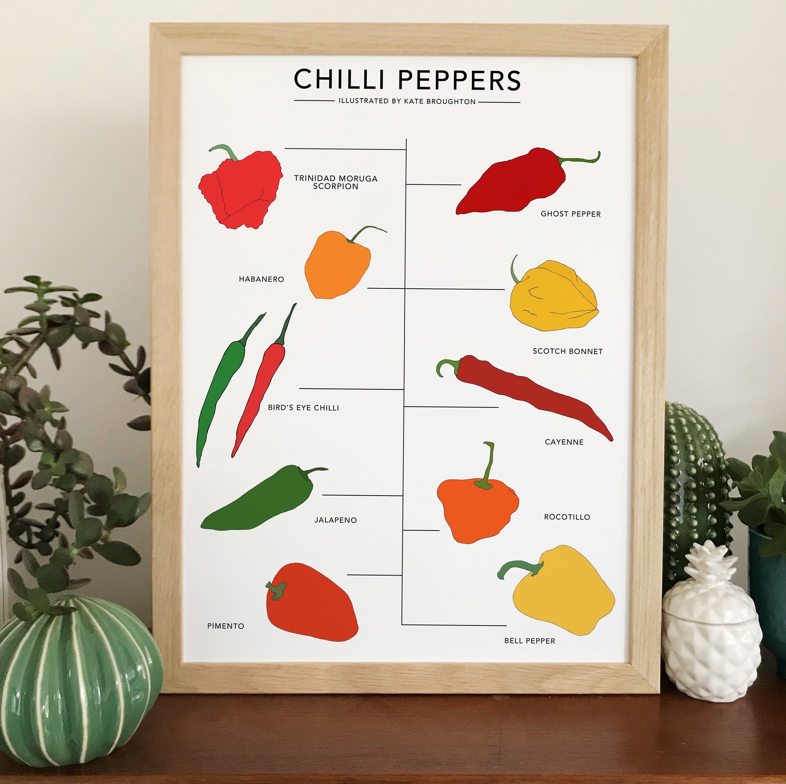 Chilli Peppers Print Illustrated Kitchen Wall Art | Etsy