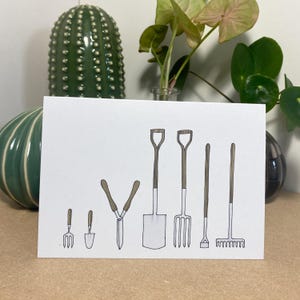 Garden Tools Card Illustrated Card for Gardener Recycled / Eco Friendly ...
