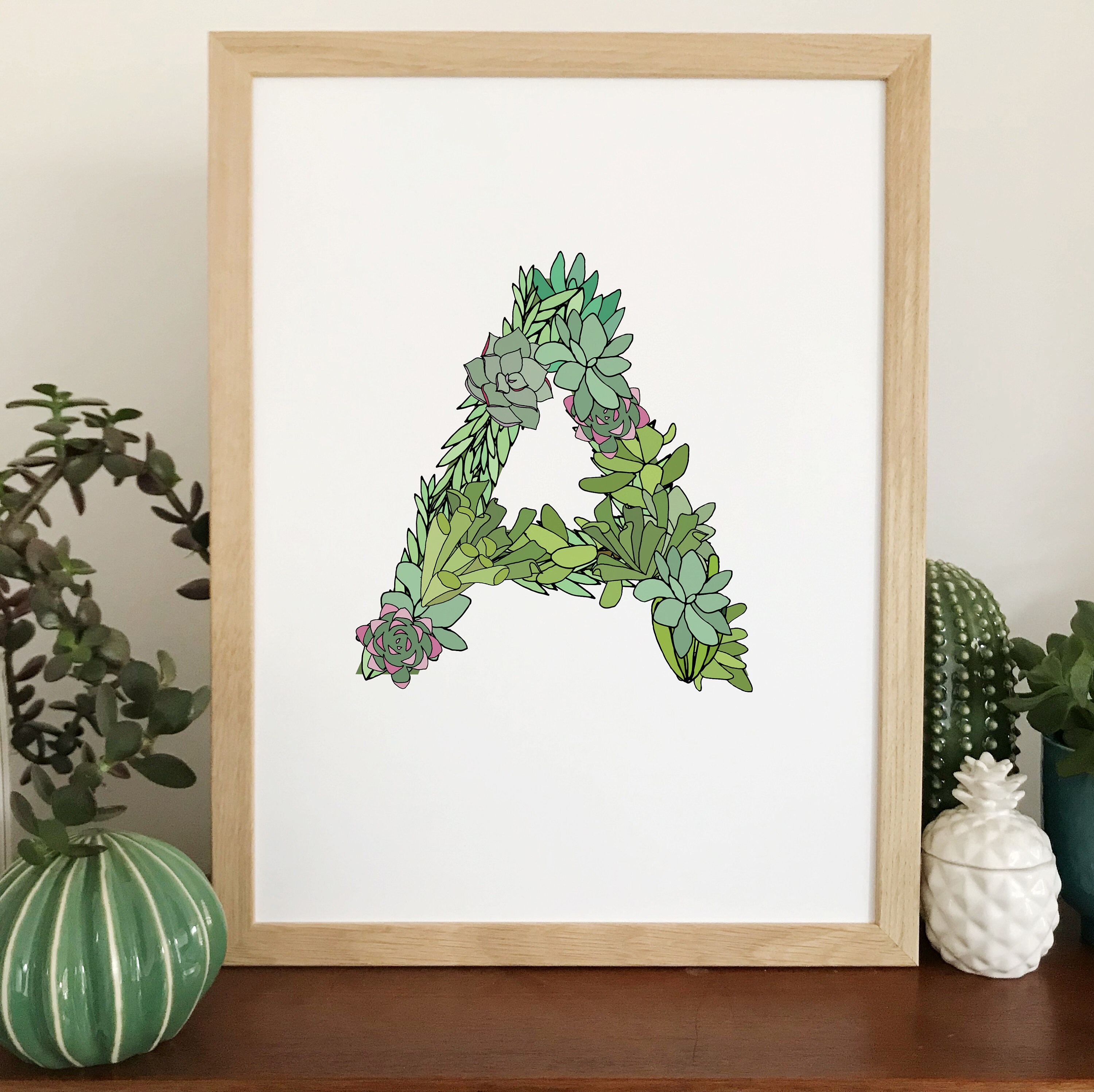 Succulent Initial Print Personalised Print Botanical Letter - Etsy UK