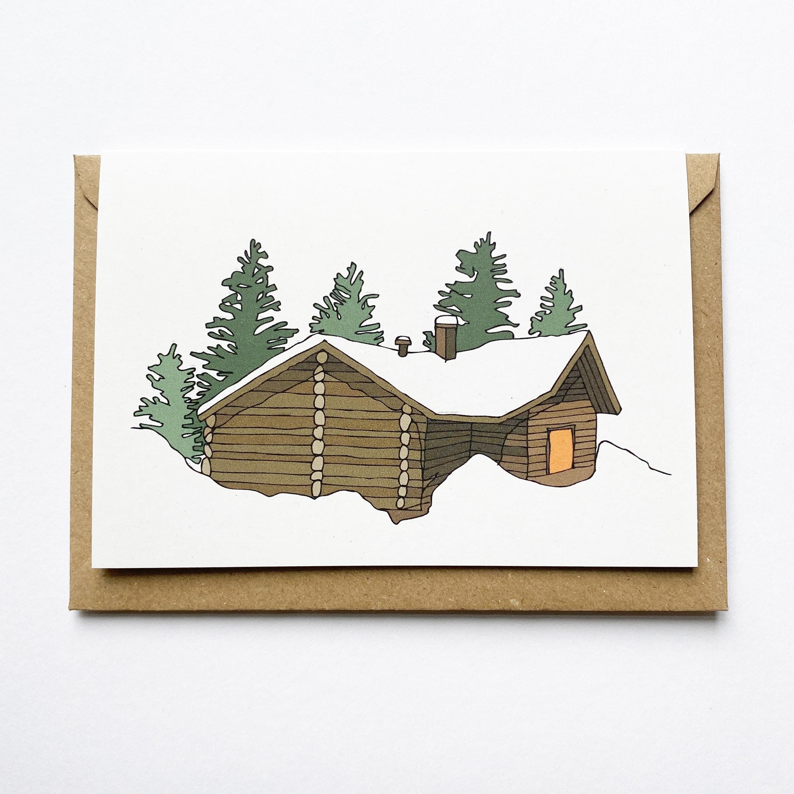 Set of Four Winter Lodge Cards - Log Cabin Cards - Log Cabin ...