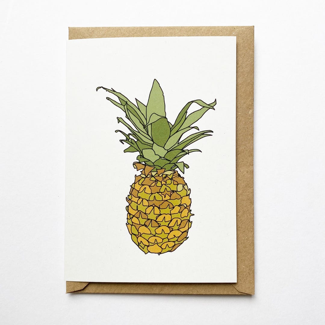 Pineapple Printed Card , Tropical Fruit Illustration , Eco Friendly ...