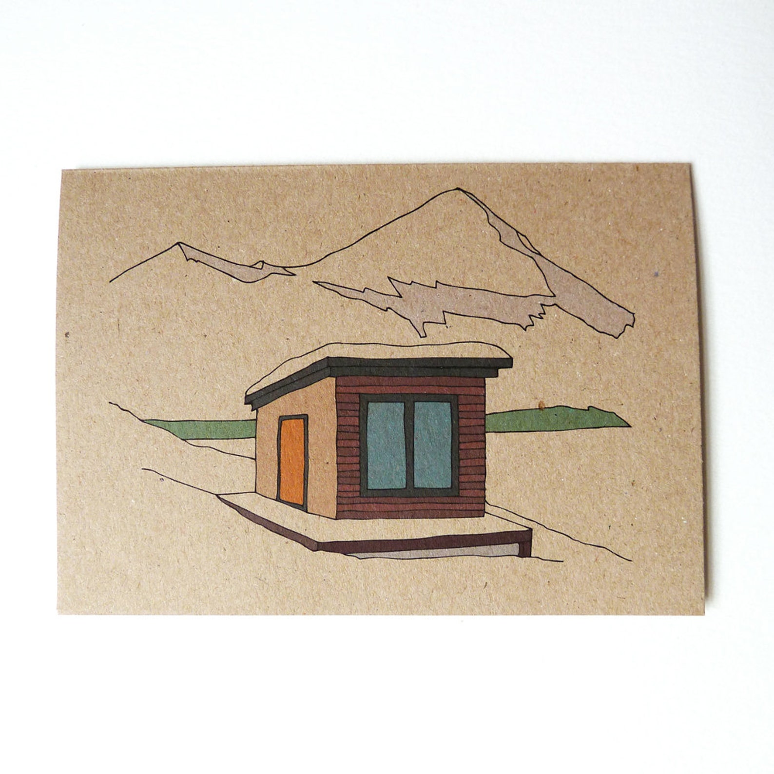 Set of Four Winter Lodge Cards Log Cabin Cards Log Cabin | Etsy