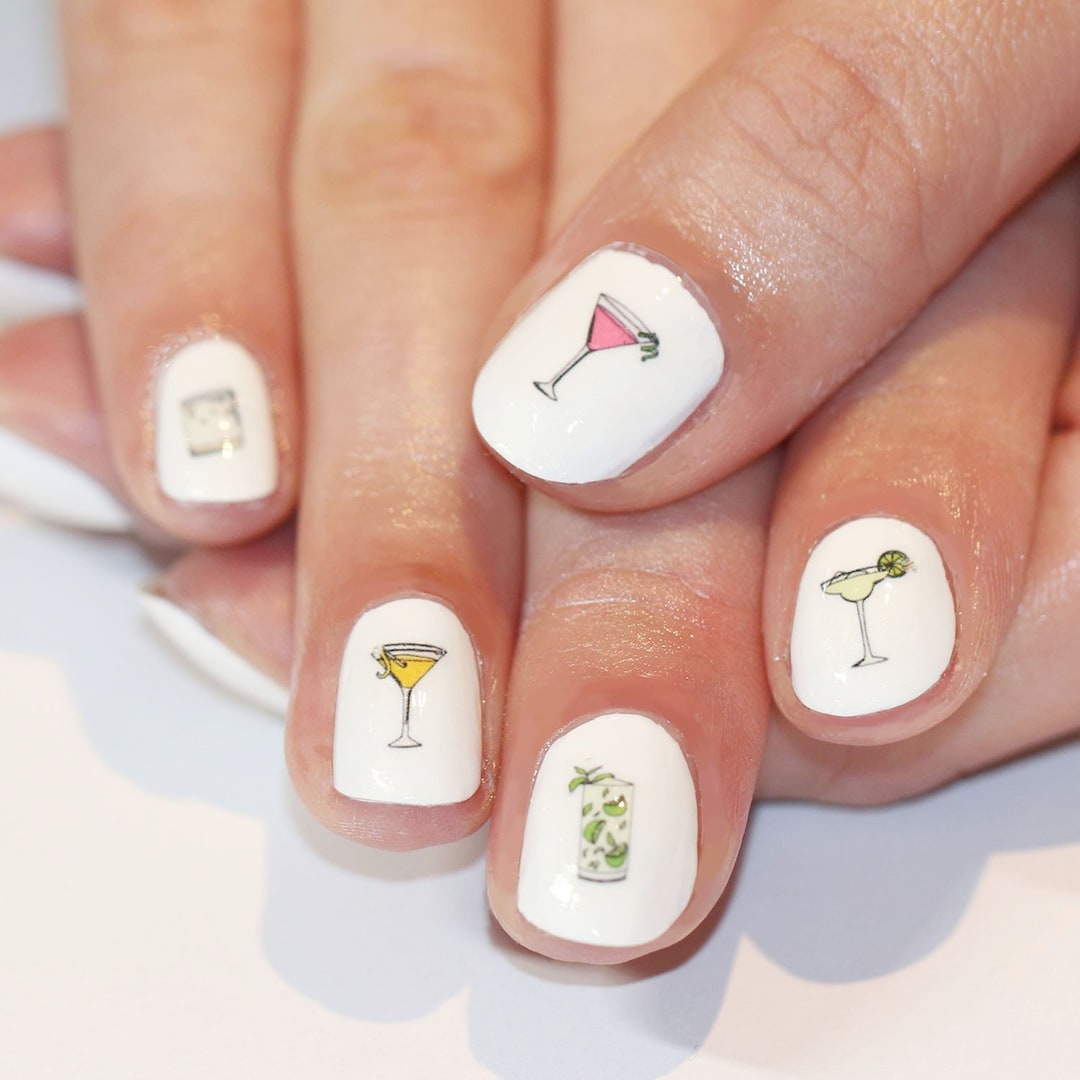 Cocktail Nail Transfers Illustrated Nail Art Stickers Party Cocktail ...