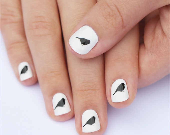 Sparrow Nail Transfers - Illustrated Bird Nail Art Water Slide - Black ...