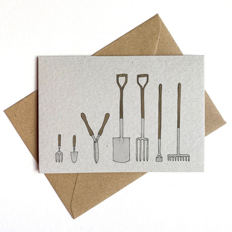 Garden Tools Card Illustrated Card for Gardener Recycled / - Etsy