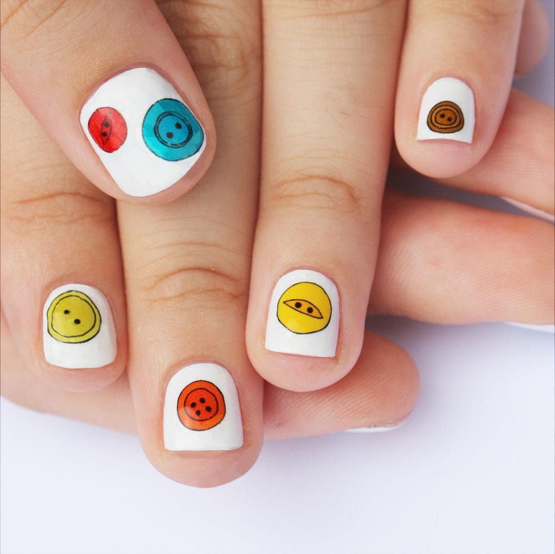 Button Nail Transfers - Illustrated Craft Nail Art Decals - Buttons ...