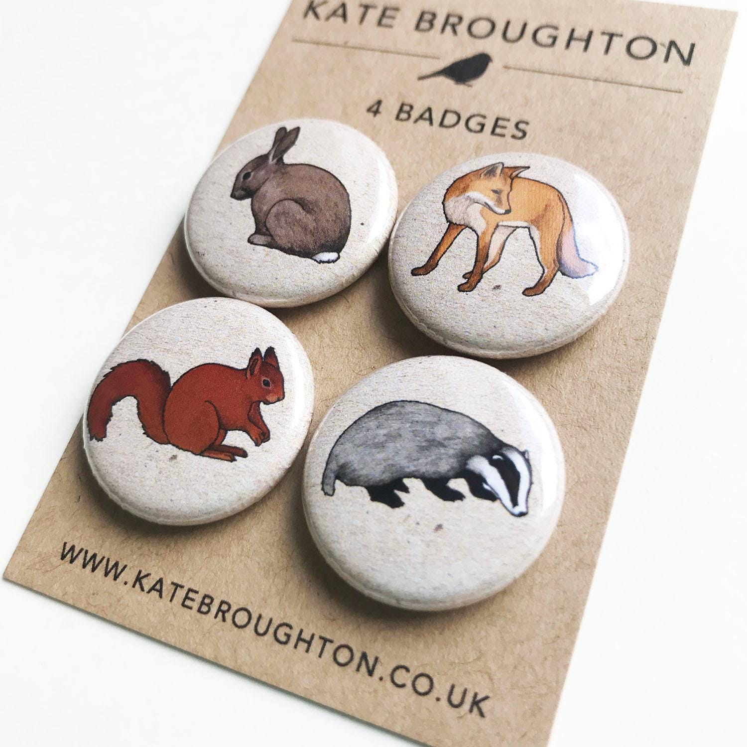 Woodland Animal Badges (set of Four: Fox, Rabbit, Badger, Squirrel ...