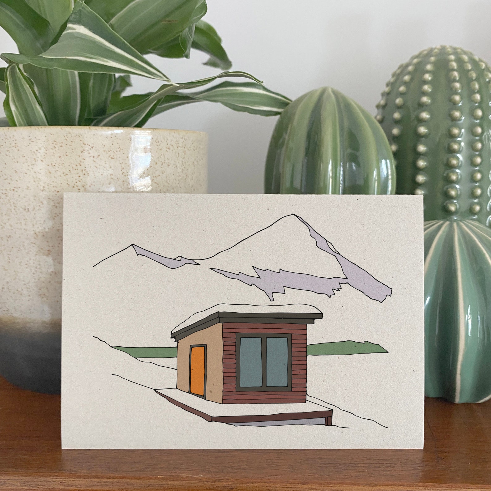 Set of Four Winter Lodge Cards Log Cabin Cards Log Cabin - Etsy
