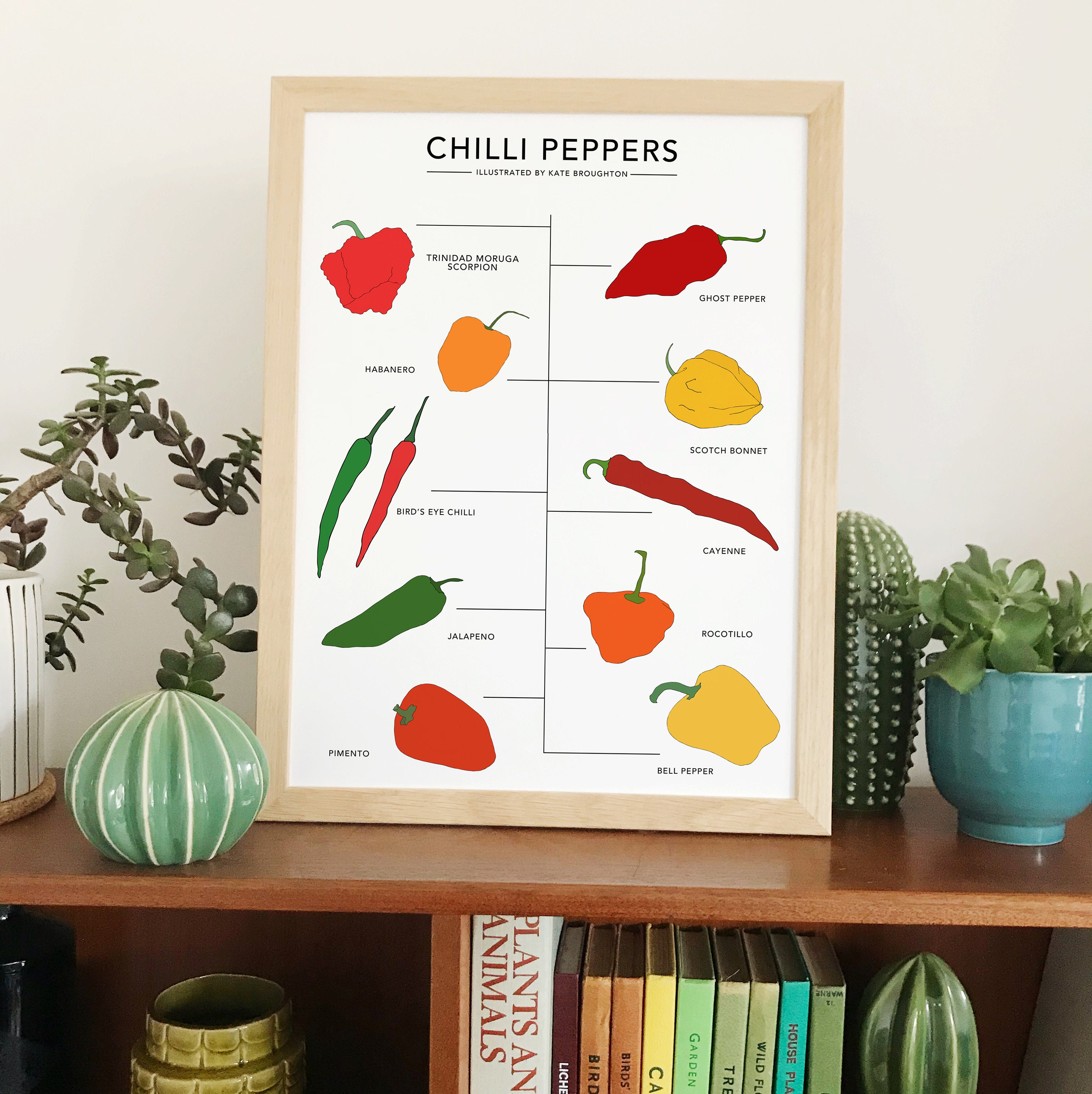 Chilli Peppers Print Illustrated Kitchen Wall Art | Etsy
