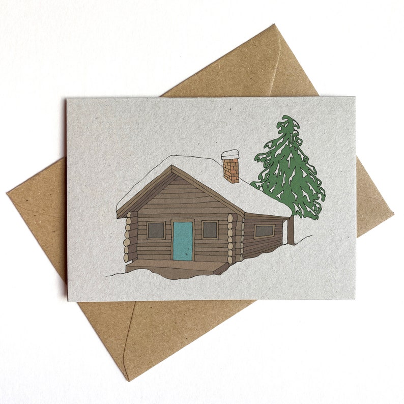 Set of Four Winter Lodge Cards Log Cabin Cards Log Cabin - Etsy