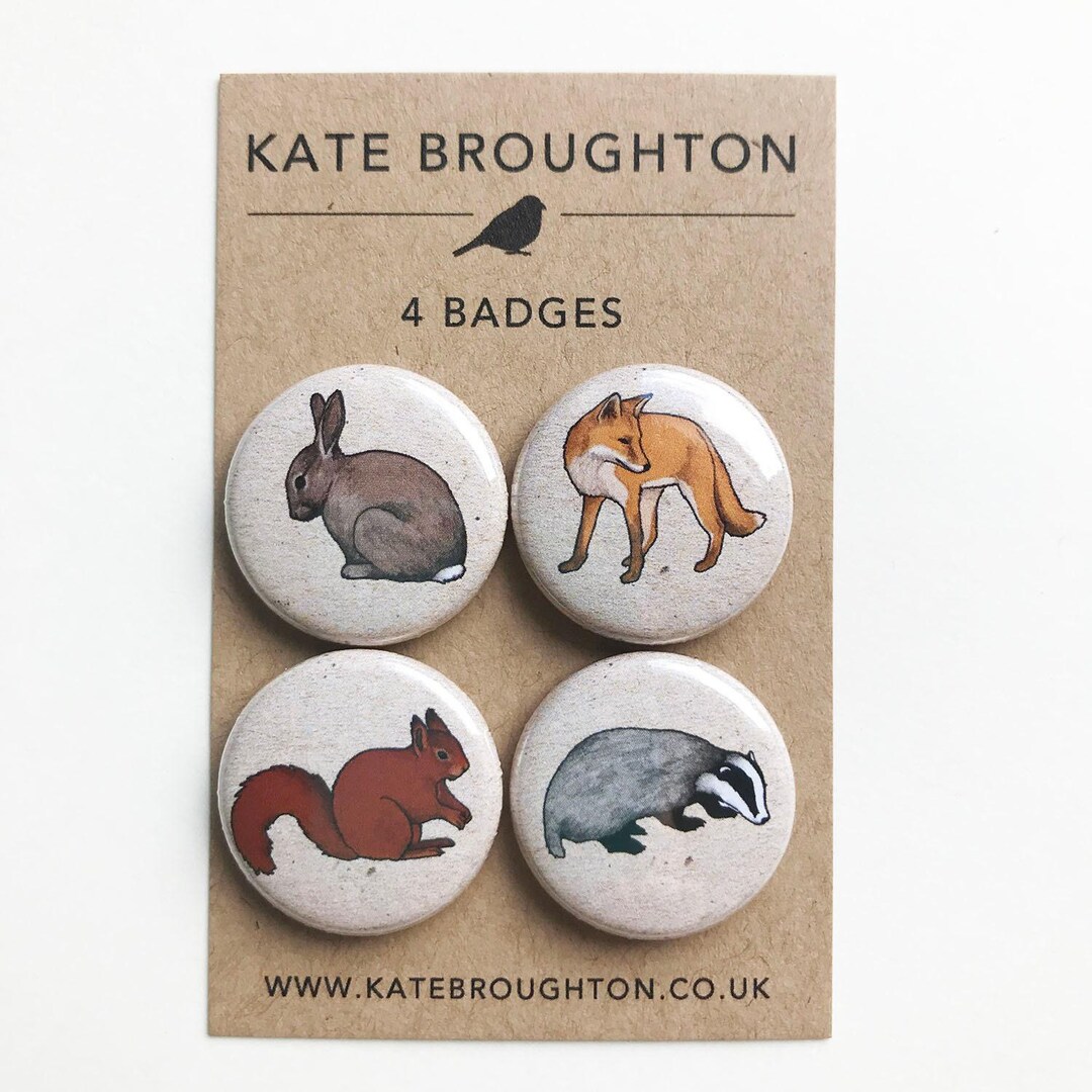 Woodland Animal Badges (set of Four: Fox, Rabbit, Badger, Squirrel) - Etsy
