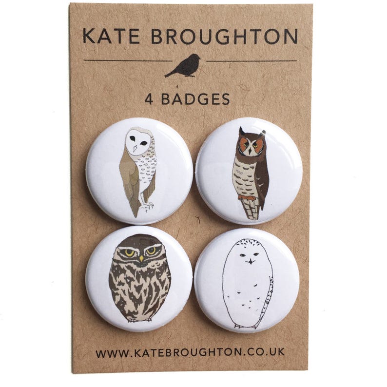 Owl illustration badges set of four | Etsy