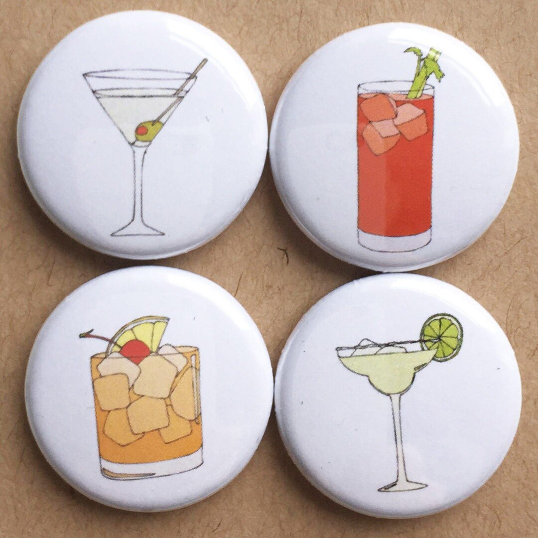 Cocktail Badges - Set of Four Pins - Etsy