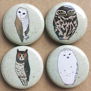 Owl Illustration Badges set of Four - Etsy