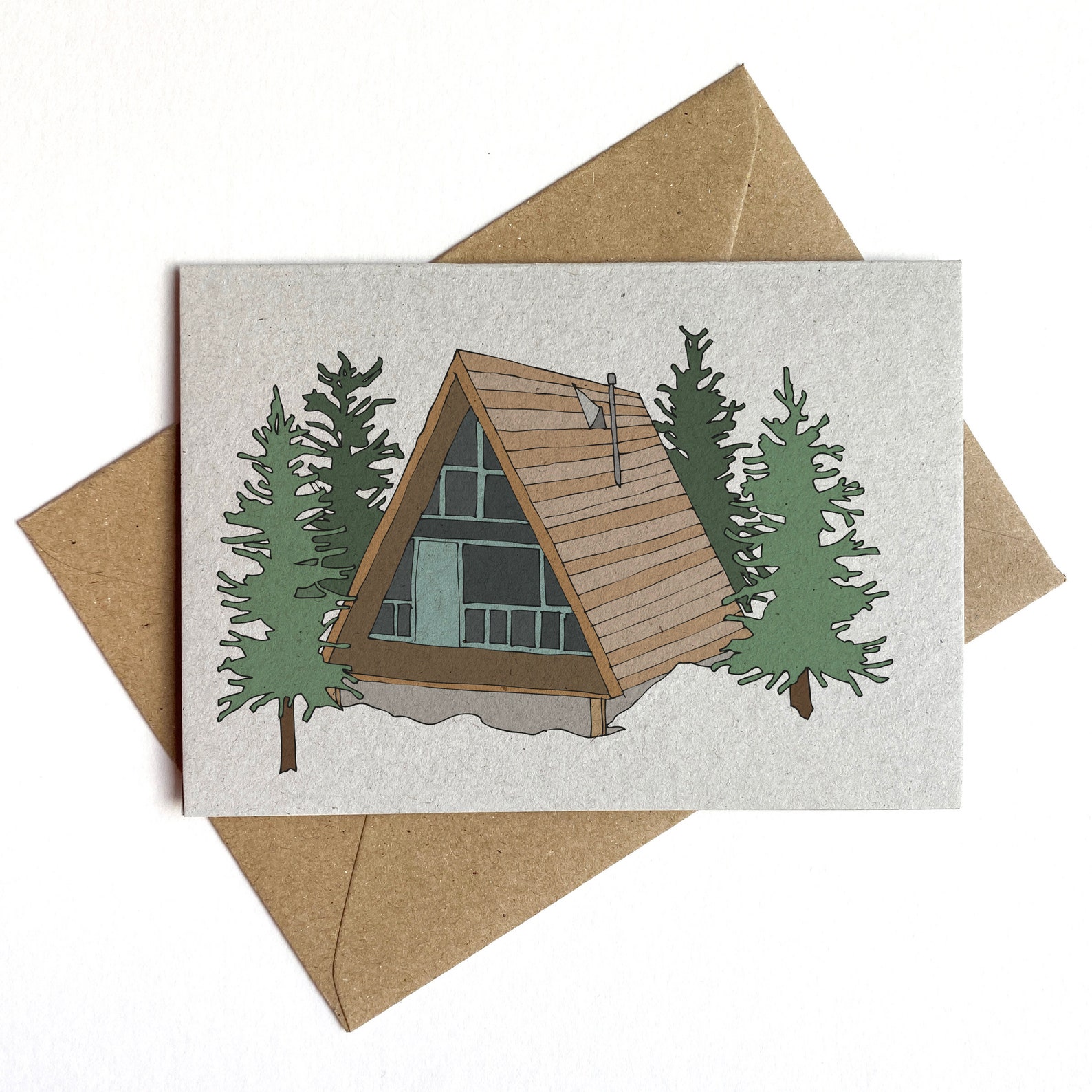 Set of Four Winter Lodge Cards Log Cabin Cards Log Cabin - Etsy