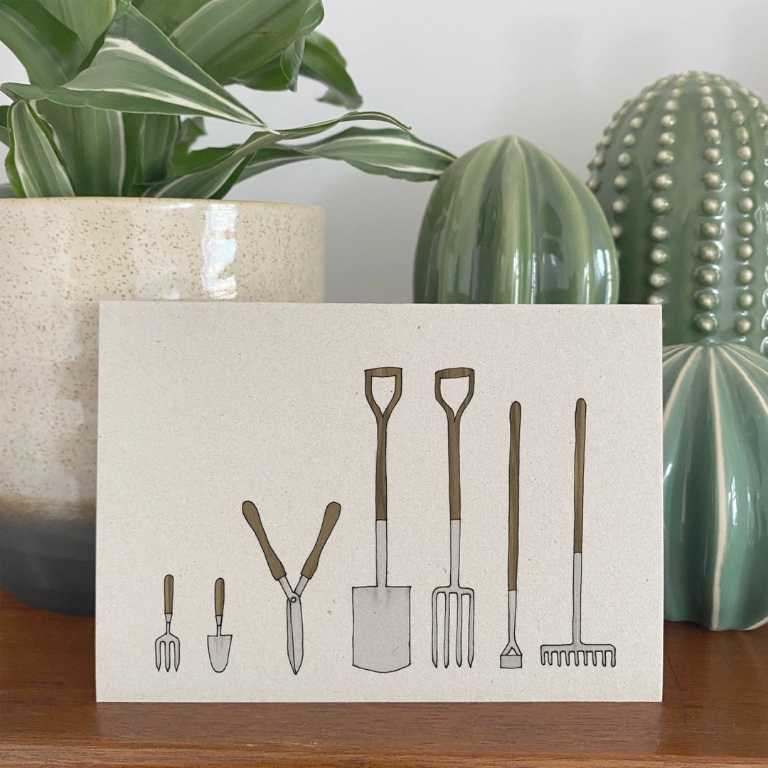 Garden Tools Card Illustrated Card for Gardener Recycled / - Etsy