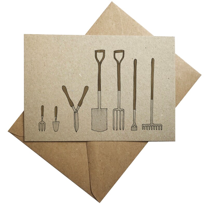 Garden tools card illustrated card for gardener recycled / | Etsy