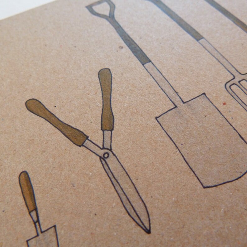 Garden tools card illustrated card for gardener recycled / | Etsy