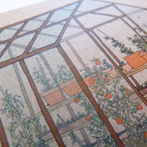 Greenhouse Card garden plant illustration eco friendly / | Etsy