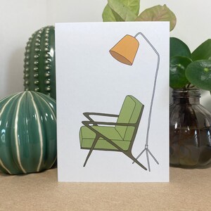 Retro Homes Chair Card, Mid Century Vintage Chair Lamp, Illustrated ...