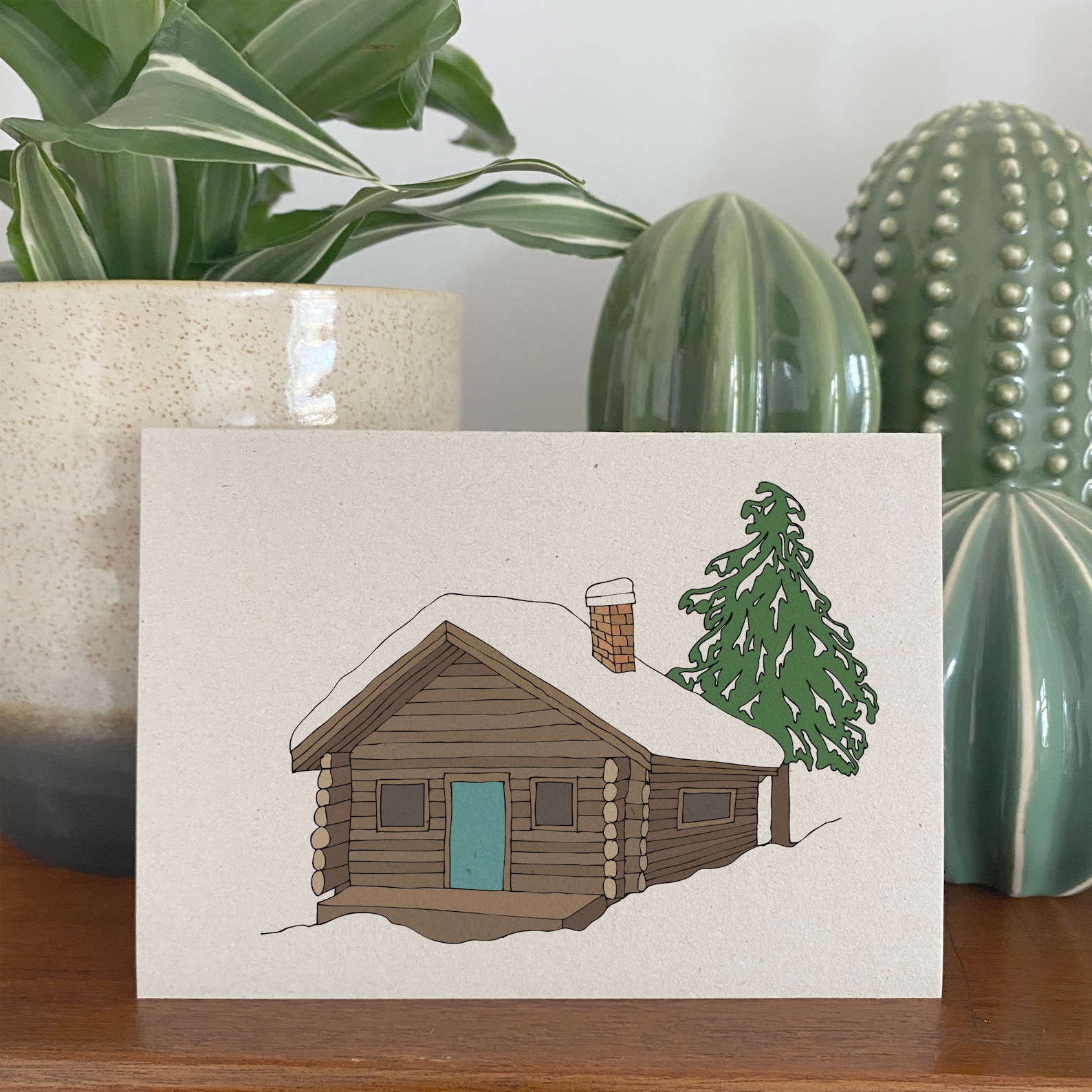 Set of Four Winter Lodge Cards Log Cabin Cards Log Cabin - Etsy