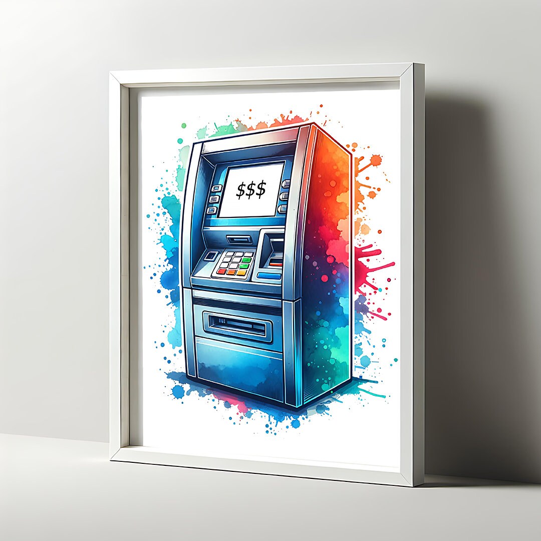 ATM Machine Wall Art in Watercolor Style Different Sizes and Frame ...