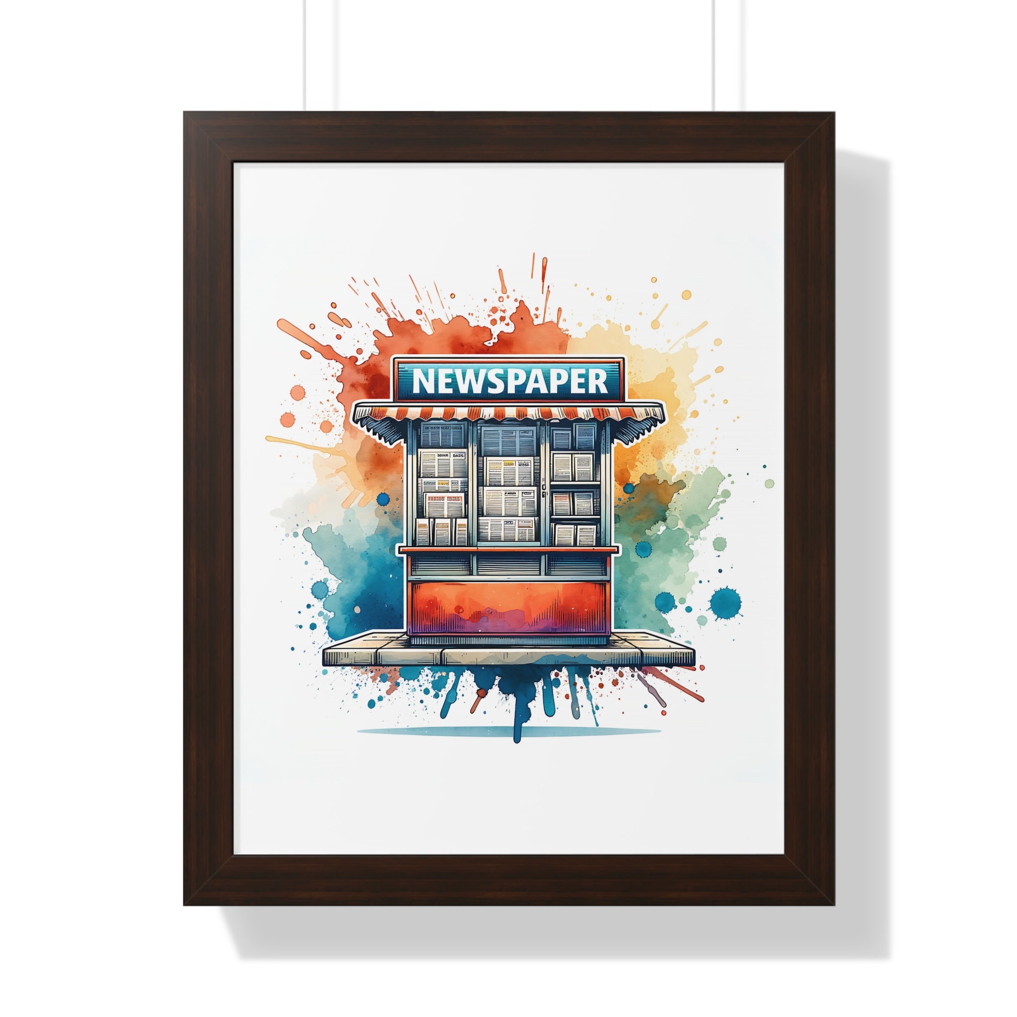 Newspaper Kiosk Wall Art in Watercolor Style Different Sizes and Frame ...