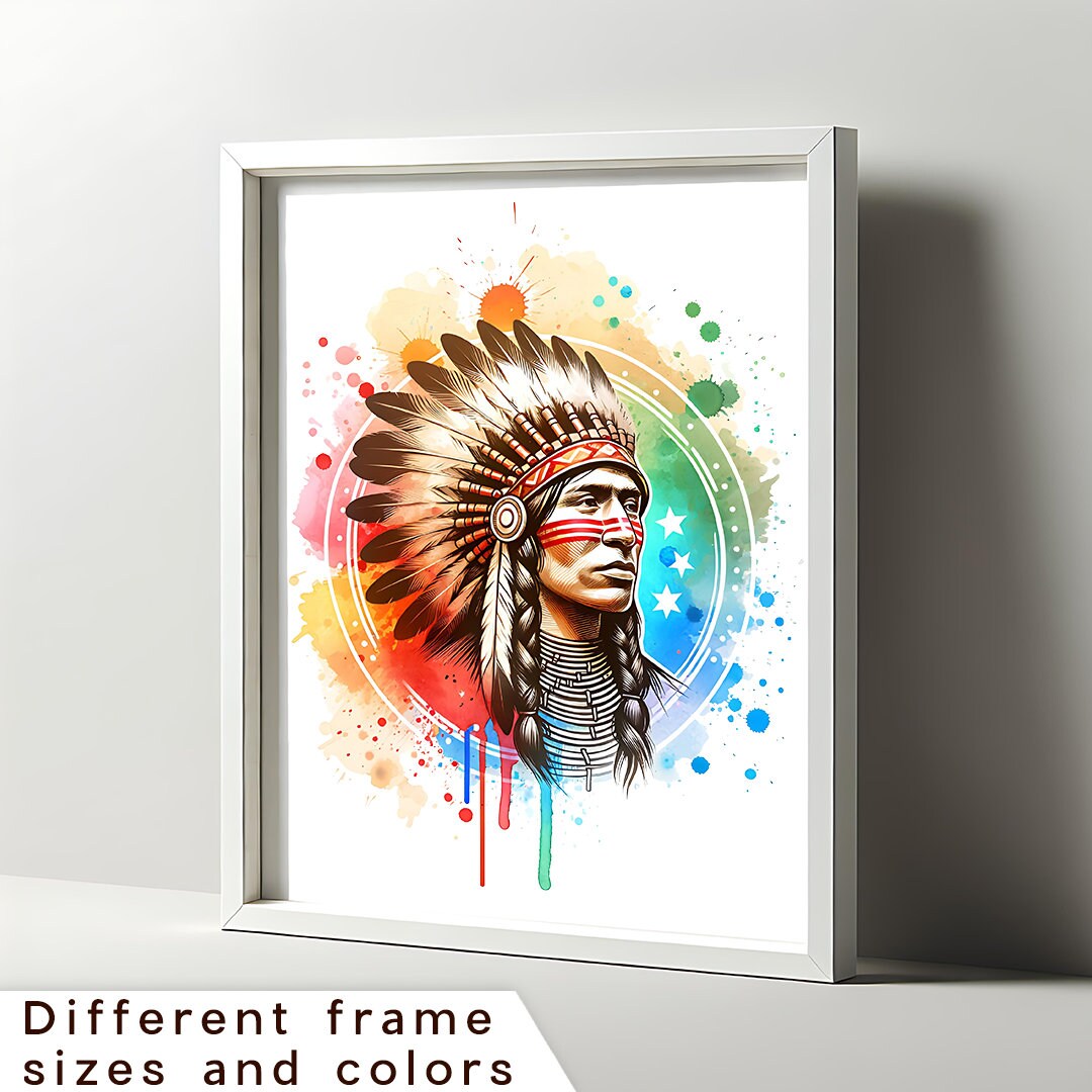 Cherokee Wall Art in Watercolor Style Different Sizes and Frame Colors ...
