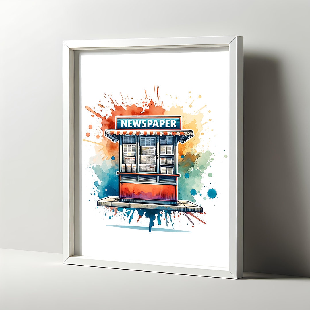 Newspaper Kiosk Wall Art in Watercolor Style Different Sizes and Frame ...
