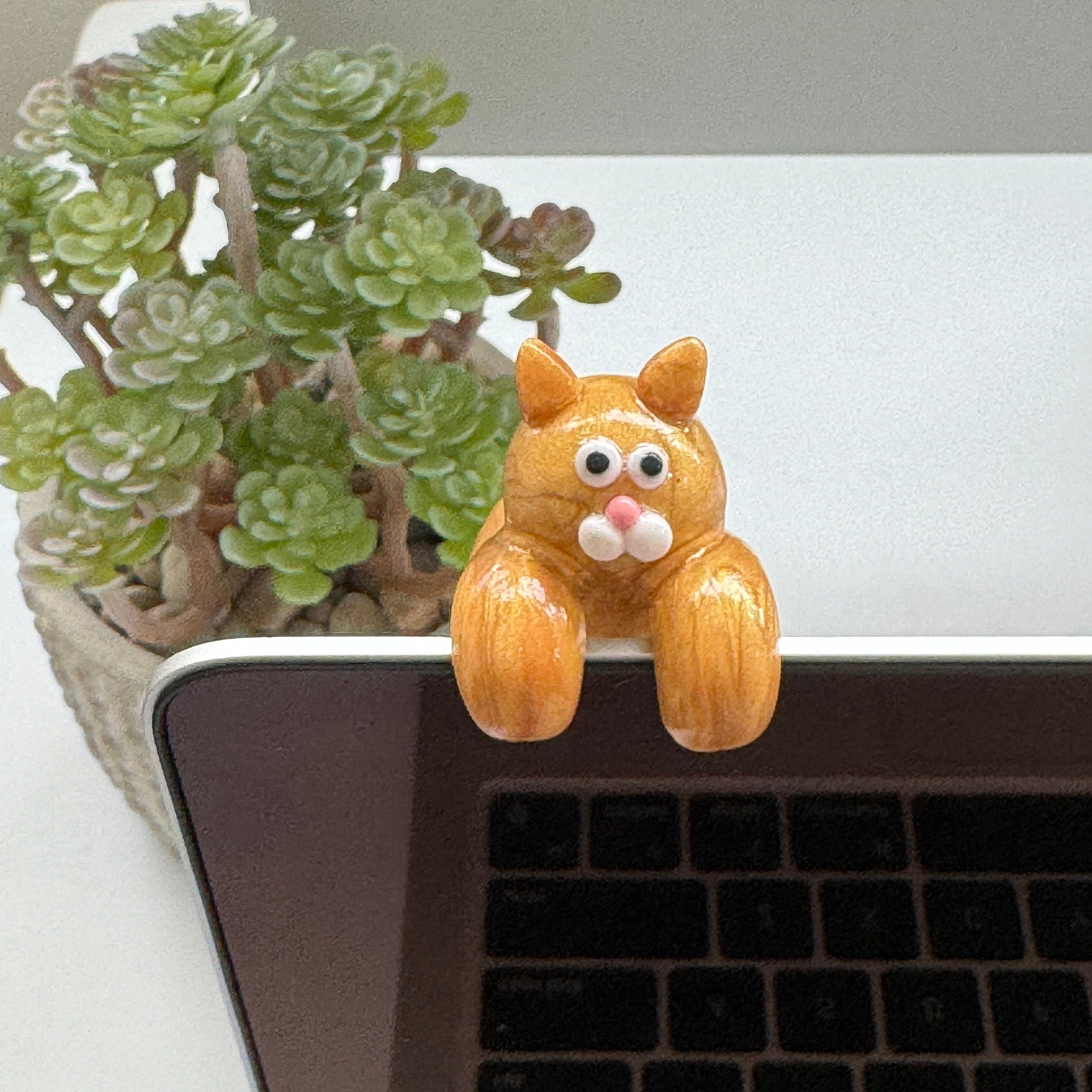 Gold Cat Desk Pet - Handmade Polymer Clay Cat Monitor Figure, Desk ...