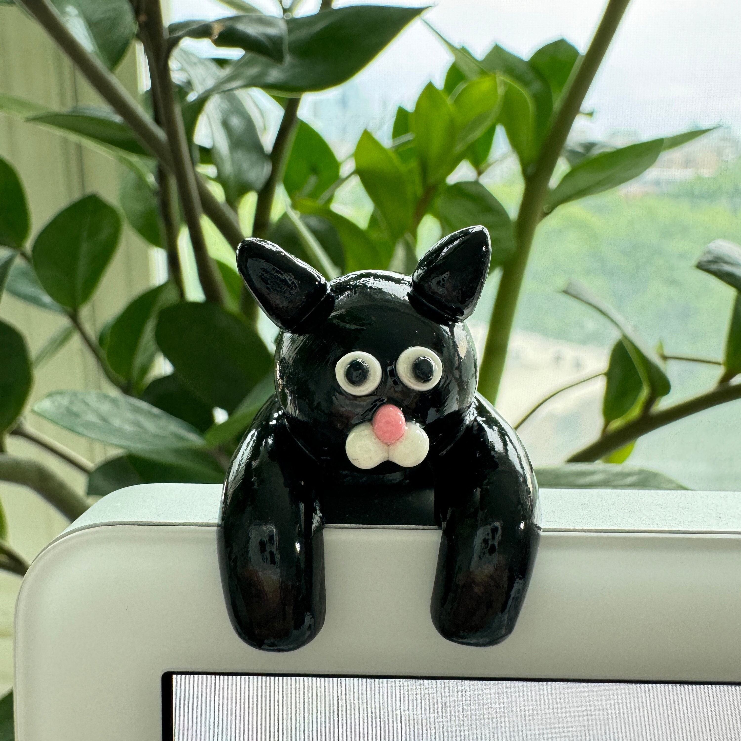 Black Cat Desk Pet Handmade Polymer Clay Monitor Figure, Desk ...
